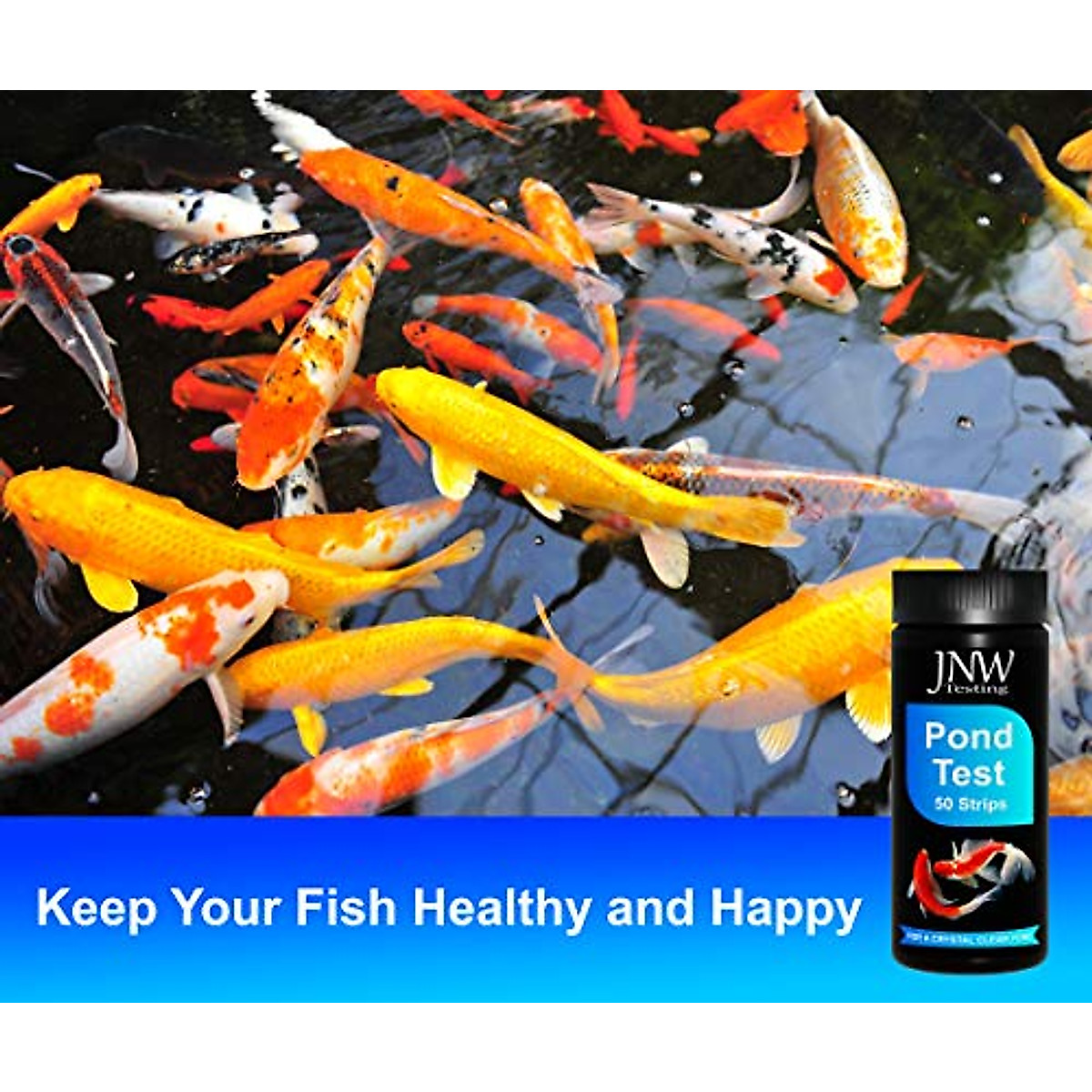 Pond Test Strips - 7-1 Pond Water Testing Kit with Ebook - Pond pH Test Kit with 50 Quick and Accurate Fish Tank Test Strips - 50 Test Strips by JNW Direct