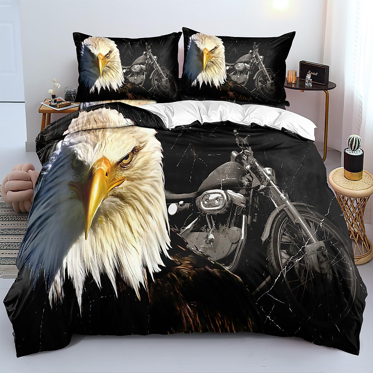 Duvet Cover Queen Eagle Black Easy Care Soft Cosy Queen Bedding (90x90in) with Zipper Closure and 2 Pillowcase 20" X 26" Suitable for Adults and Children