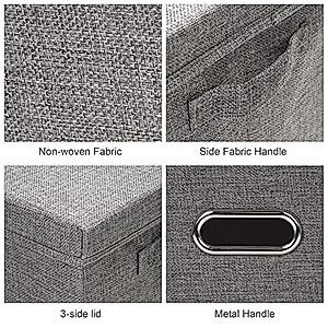 Wondersen Larger Collapsible Storage Bins with Lid (17.3x11.8x11.4 inch) Linen Fabric Clothing Storage Box Closet Organizer for Clothes Shoes Books and office stuff Light Weight 2 Pack, Grey