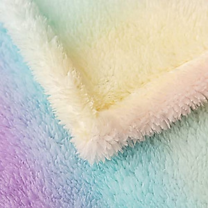 DaysU Sherpa Fleece Blanket, Throw Blanket for Couch, Sofa, Bed, Lightweight Soft Cozy Warm Fuzzy Blankets for Camping, Picnic, Travel, Rainbow Print, 50” x 60”