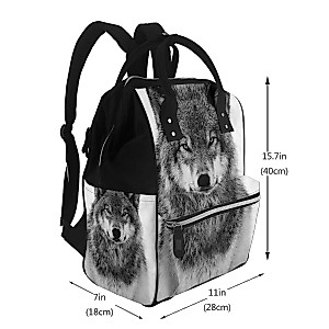 Monotone Timber Wolf Face Diaper Bag Backpack Multi Function Nappy Bag Large Capacity Mommy Backpack Organizer for Baby Care Baby Bag for Mom and Dad