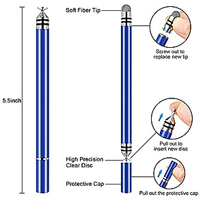 Modern Stylus Pens for Touch Screens Fine Point, 100% Stainless-Steel Fine Tip Stylus Pen, Stylist Pen for iPad, iPhone, Tablet, Laptop, Android, Samsung, Kindle with 7 Replacement Tips (Black/Blue)