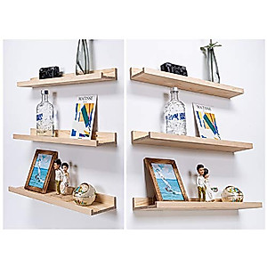 AZSKY 24 Inch Floating Shelves Natural Wood Wall Mounted Set of 3,Wooden Large Picture Ledge Shelf for Home Decoration for bedrooms,Office,Living Room, Kitchen,3 Same Sizes