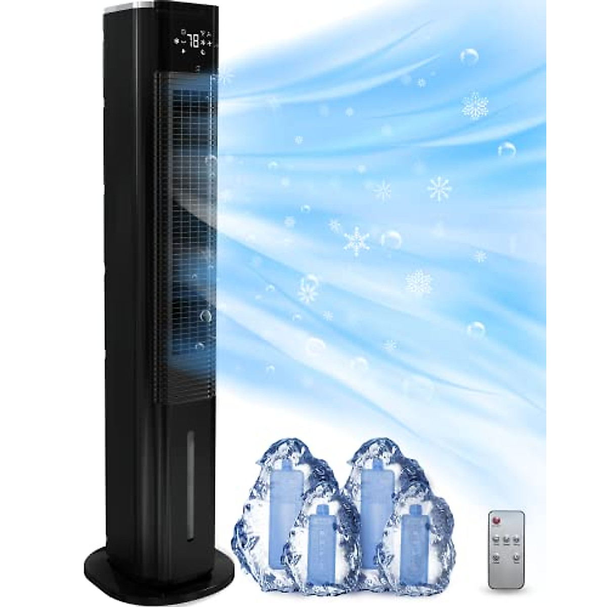 Evaporative Air Cooler, 3-IN-1 Multifunctional Air Cooler Fan, Air Cooler for Room, 4 Modes, 12H Timer, 90° Oscillation, 1.3 Gal Water Tank, Remote Control, 4 Ice Packs, 42" for Room Home Office