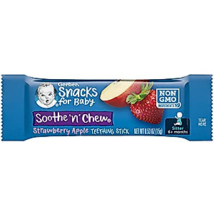 Gerber Snacks for Baby Soothe ‘n’ Chew Teething Sticks, Strawberry Apple, Made with Wholesome Grains & Non-GMO Ingredients, 6 Individually Wrapped Teething Sticks/Box (Pack of 2 Boxes)