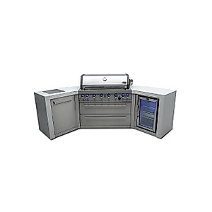 Mont Alpi 44-Inch MAi805-D45FC Deluxe 45 Degree 6-Burner 115000 BTU Stainless Steel Island Outdoor Kitchen Gas Barbecue Grill w/Lockable Compact Refrigerator Wine Cooler Beverage Center