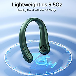 JISULIFE Portable Neck Fan, Hands Free Bladeless Fan, 4000 mAh Battery Operated Wearable Personal Fan, Leafless, Rechargeable, Headphone Design, USB Powered Desk Fan,3 Speeds-Dark Green
