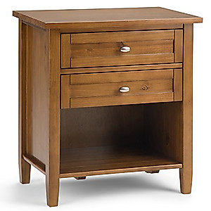 SIMPLIHOME Warm Shaker 24 Inch Wide Night Stand, Bedside table, Light Golden Brown SOLID WOOD, Rectangle, with Storage, 2 Drawers and 1 Shelf, For the Bedroom, Rustic