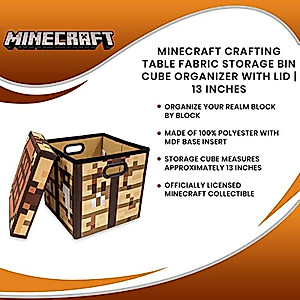 Minecraft Crafting Table 13-Inch Storage Bin Chest With Lid | Foldable Fabric Basket Container, Cube Organizer With Handles, Cubby For Shelves, Closet | Home Decor Essentials, Video Game Gifts