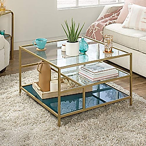 Sauder Coral Cape Coffee Table, L: 29.53" x W: 29.53" x H: 18.9", Satin Gold Finish