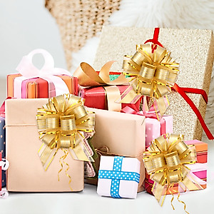 20pcs Large Gift Bows, Ribbon Pull Bows with Gold Edge Big Gift Bows Gold Large Pull Bows for Birthday Wedding Baskets Christmas Valentine's Day Gift Wrapping