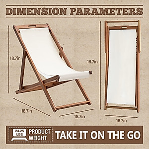 Patio Lounge Chair Outdoor Beach Chair Set of 2, Beach Sling Chair Patio Chairs Set of 2 , Wooden Folding Outdoor Chairs for Outside, 3 Level Height Adjustable, Portable Reclining Beach Chair