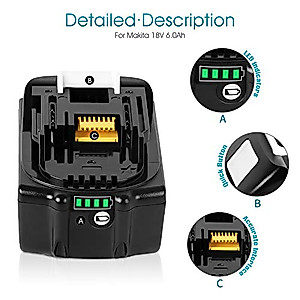 【Increase Current Protection!】 TenHutt 2Pack 6.0Ah 18V Lithium-Ion Replacement Battery for Makita 18V LXT Battery Compatible with BL1830 BL1840 BL1850 BL1860 BL1815 BL1860B Cordless Power Tools