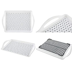 2Pcs Rectangle Anti-Slip Food Serving Tray with Handles, Non Skid Multipurpose Tray for Breakfast Food Drink Trays (White)