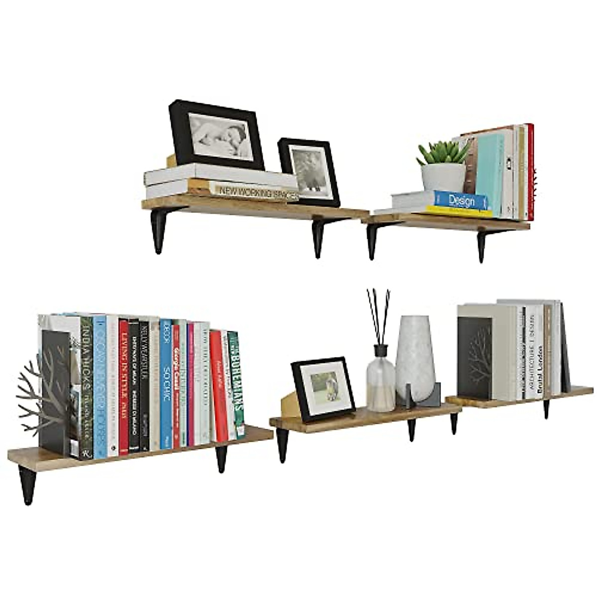 You Have Space Flota 17"x 4.5" Book Shelves, Floating Shelves for Living Room Decor, Bathroom Storage, Kitchen, Kids Room Natural Burned Set of 5