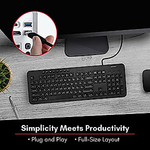 Macally Wired Keyboard, Ergonomic Computer Keyboard Wired - Slim External Keyboard for Laptop and Desktop - USB Keyboard with 5ft Cable and Numeric Keypad - Windows PC Keyboard for Office and Home