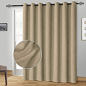 100% Blackout Sliding Door Curtains Patio Door Curtains Linen Textured Extra Wide Curtains 84 Inch Length Grommet Curtain Drapes for Living Room Curtain Panels(W100 x L84 1 Panel, Natural)