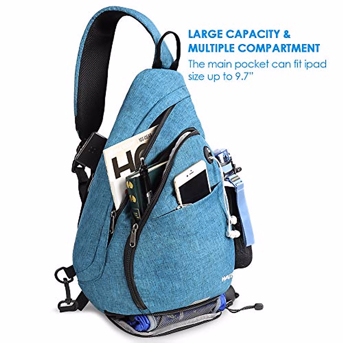 WATERFLY Sling Bag Crossbody Backpack: Over Shoulder Daypack Casual Cross Chest Side Pack