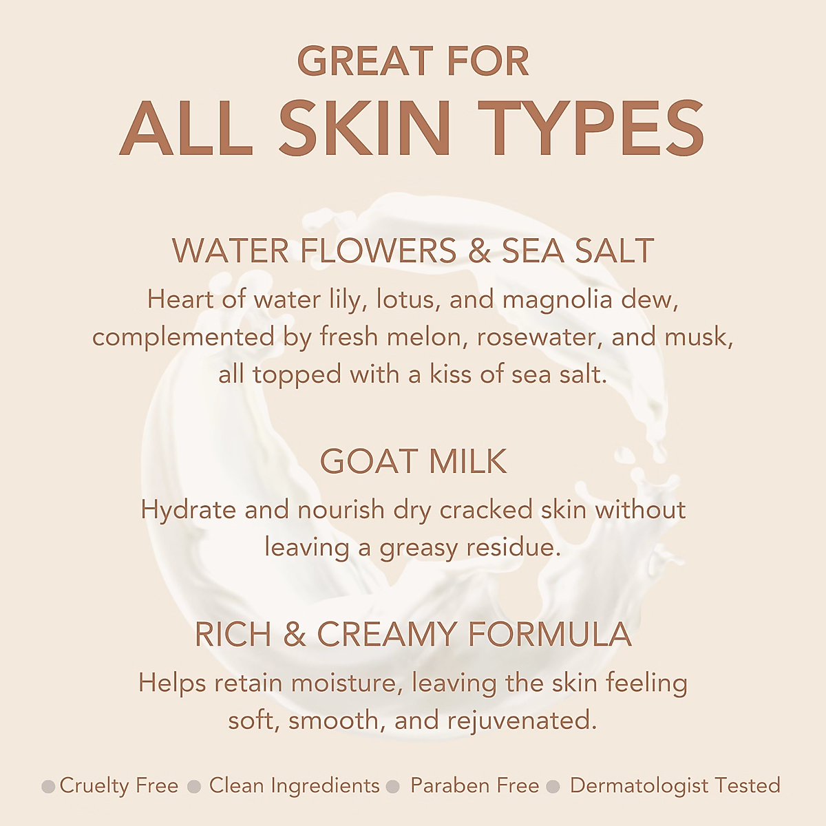 Dionis Goat Milk Hydrating Skincare Scented Cream, Rich & Creamy Daily Moisturizing Water Flowers & Sea Salt Spice Body Lotion For Dry Skin, Made in the USA, Cruelty-Free & Paraben-Free, 8.5 oz Bottle