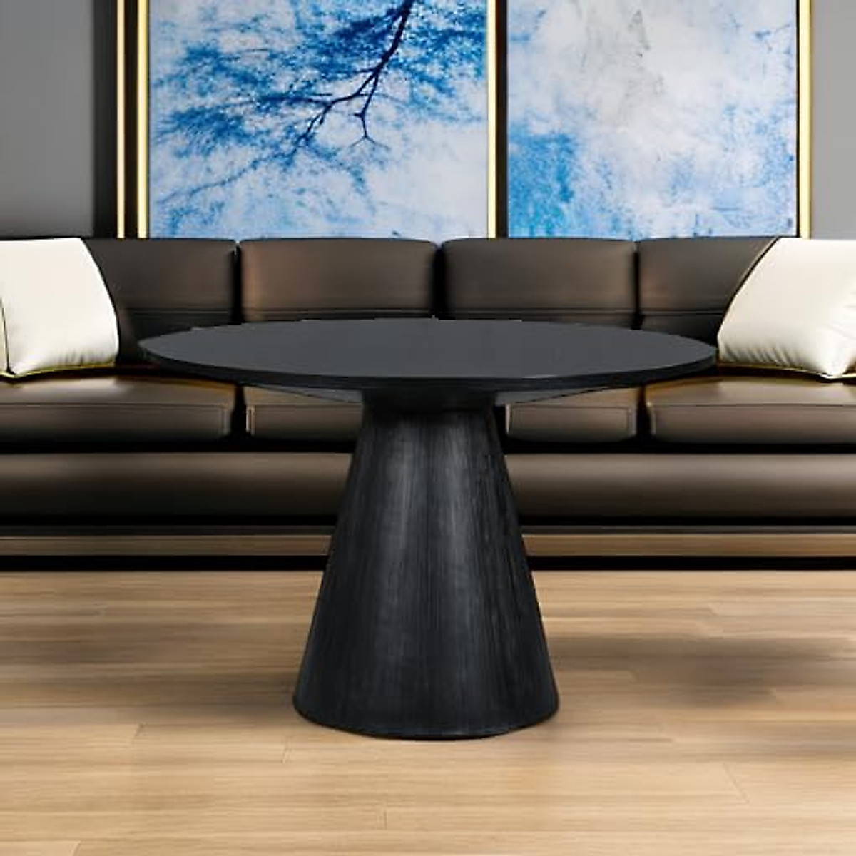 Merax Round Dining Table, Retro Style Wooden Round Dining Table, Kitchen Table for Kitchen Room, Living Room (Black)