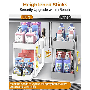 DILEASIR Under Sink Organizers and Storage Bathroom 2Pack, 2 Tier Kicthen Cabinet Basket Organizer, with Hooks, Hanging Cup, Dividers, Handles, Multi-purpose Under Sink Shelf Organizer, White