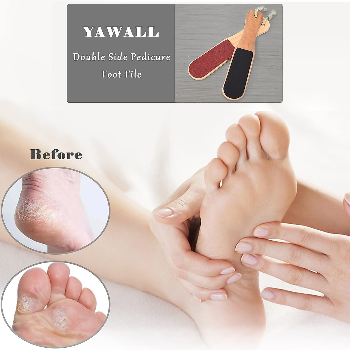 YAWALL Foot File Wooden Pedicure Feet Scrubber with Handle for Callus, Dry, and Dead Skin Removal Heel Scraper for Feet, Hands, and Body Exfoliation Perfect Foot Filer for Use in Shower