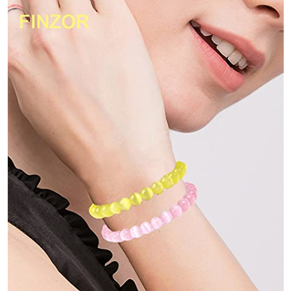 FINZOR 12Pcs 8mm Healing Stone Beads Bracelets for Women Men Semi-precious Gemstone Crystal Beaded Bracelets Lava Rock Tiger Eye Amethyst Chakra Bracelets Unisex Adjustable