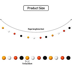 13.2 Feet Halloween Felt Ball Garland Wool Felt Balls Garland Decoration for Halloween Thanksgiving Party Supplies, Brown, Orange, Black and White