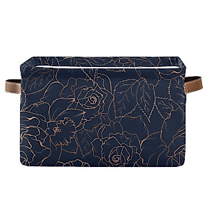 Copper-gold Gloss Outline Navy Dark Blue Rectangle Storage Basket Collapsible Storage Bin for Nursery Toys Books, Waterproof Baskets for Closet Shelves Bedroom Decor