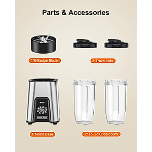 VEWIOR Smoothie Bullet Blender for Shakes and Smoothies 850W, 12 Pieces Personal Blenders for Kitchen with 6 Fins Blender Blade, Smoothie Blender with 2*23 oz To-Go Cups