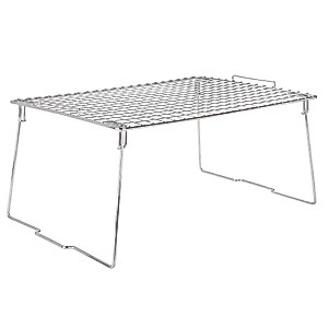 mDesign Farmhouse Metal Stackable Storage Shelf - Closet, Cabinet, Countertop 2-Tier Raised Organizer - for Bedrooms, Bathrooms, Entryways, Hallways - 12" x 17" x 8.4" - Chrome