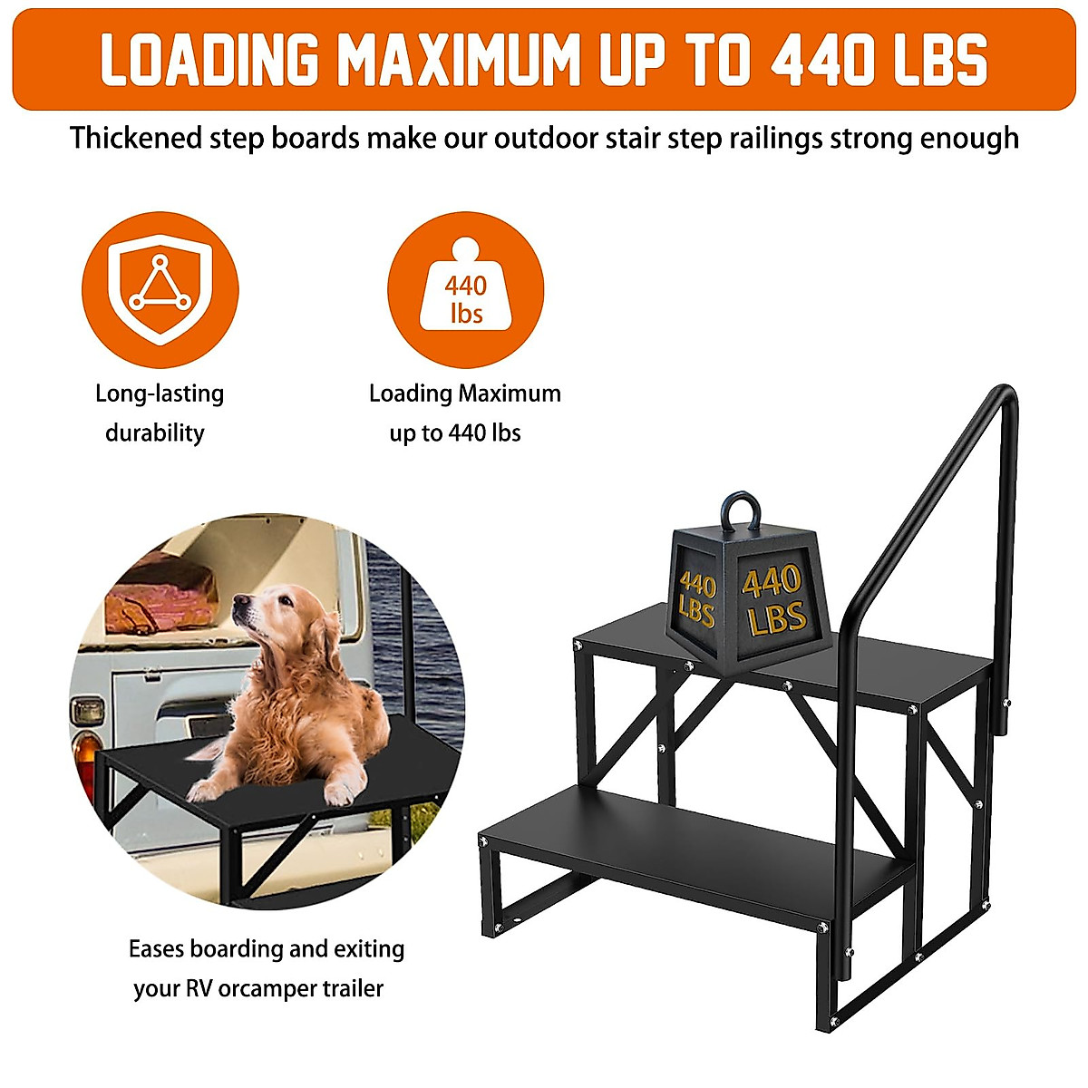 Fruyyzl 2 Step RV Steps, Update 3.0 Hot Tub Steps with Anti-Slip Pedals and Handrail, Swimming Pool Ladder Above Ground, Portable Step Stool Ladder (2STEP 1PCS) (B2-RVEL)