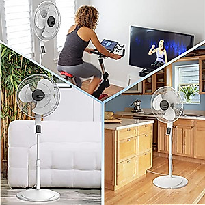 Lasko S16614 Oscillating 16″ Adjustable Pedestal Stand Fan with Timer, Thermostat and Remote for Indoor, Bedroom, Living Room, Home Office & College Dorm Use, 16 Inch, White