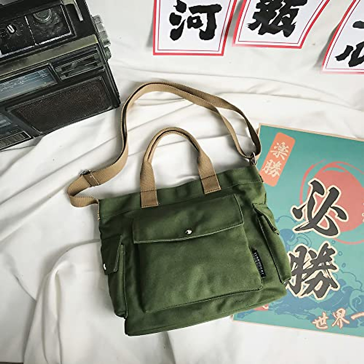 JUXINPIJU Vintage Canvas Messenger Bag Large Capacity Crossbody Bag Hangbag for Women and Girls