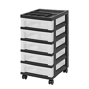 IRIS 5-Drawer Storage Cart with Organizer Top, Black