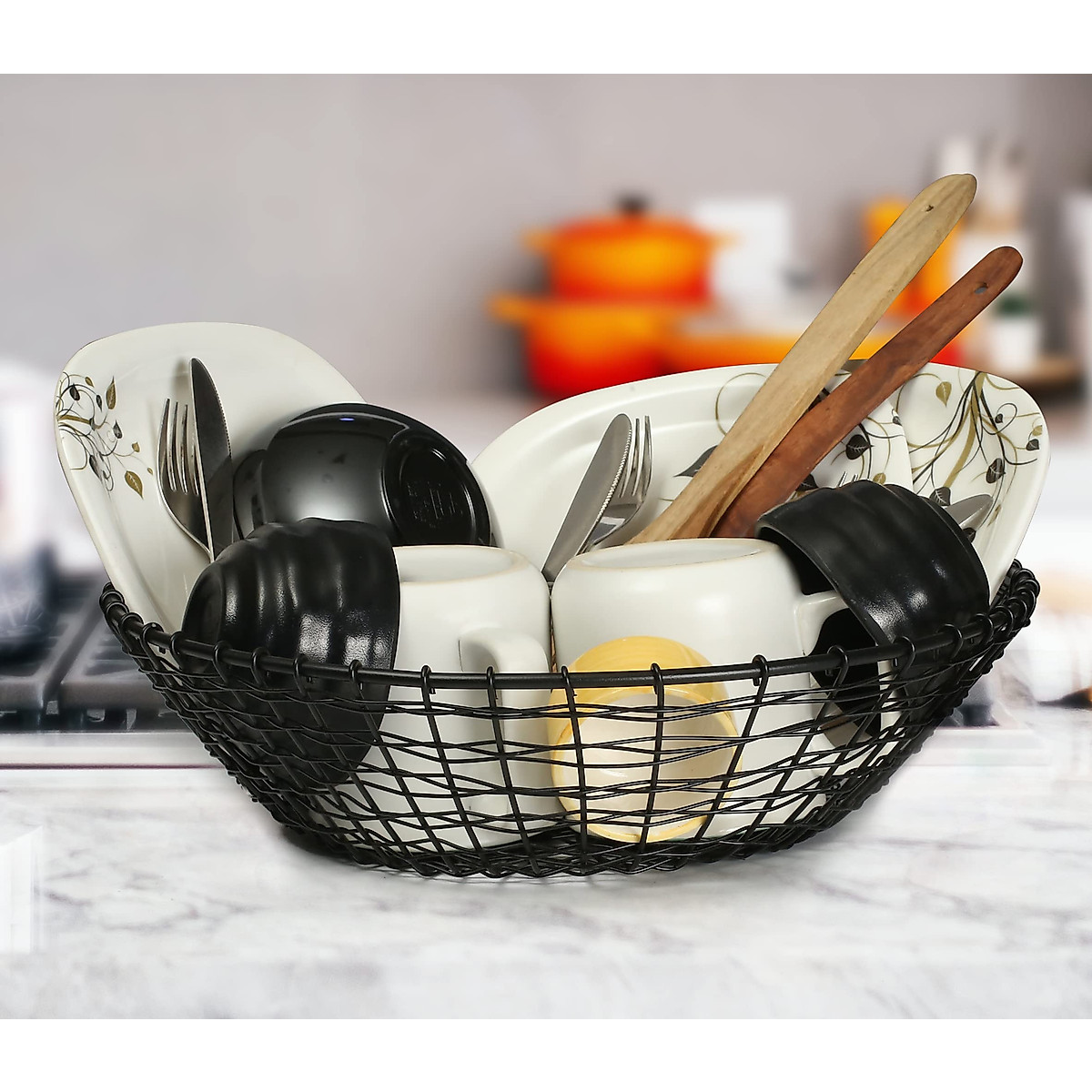 Wire Metal Black Fruit Bowl for Table Centerpiece, Modern Stylish Decorative Fruit Bowl for Kitchen Counter, Fruit Basket Perfect for Dining Table, Kitchen, Easter Decoration - 1 Pack - 13 Inch