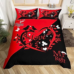 Mr Mrs Bedding Set Black Red Creative Funny Quotes Comforter Cover Couple Men Women Sexy Lip Mustache Duvet Cover Queen and King Romantic Wedding Themed Room Decor 3Pcs Queen Size (No Comforter)