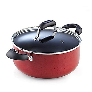 Cook N Home 2601 Stay Cool Handle Pattern 12-Piece Nonstick Cookware Set, Marble Red