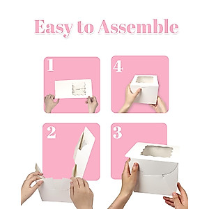 Bakepacker 36pcs 6x6x5 Inches Cake Boxes with Window 18-Packs White Cake Boxes 6 Inch Bakery Boxes (18 Cake Boxes +18 Cake Boards)