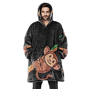 NZOOHY Monkey Branches Sherpa Blanket Hoodie Wearable Blanket Oversized Hoodie Blanket Gift for Adult Women Men Teens, One Size Fits All