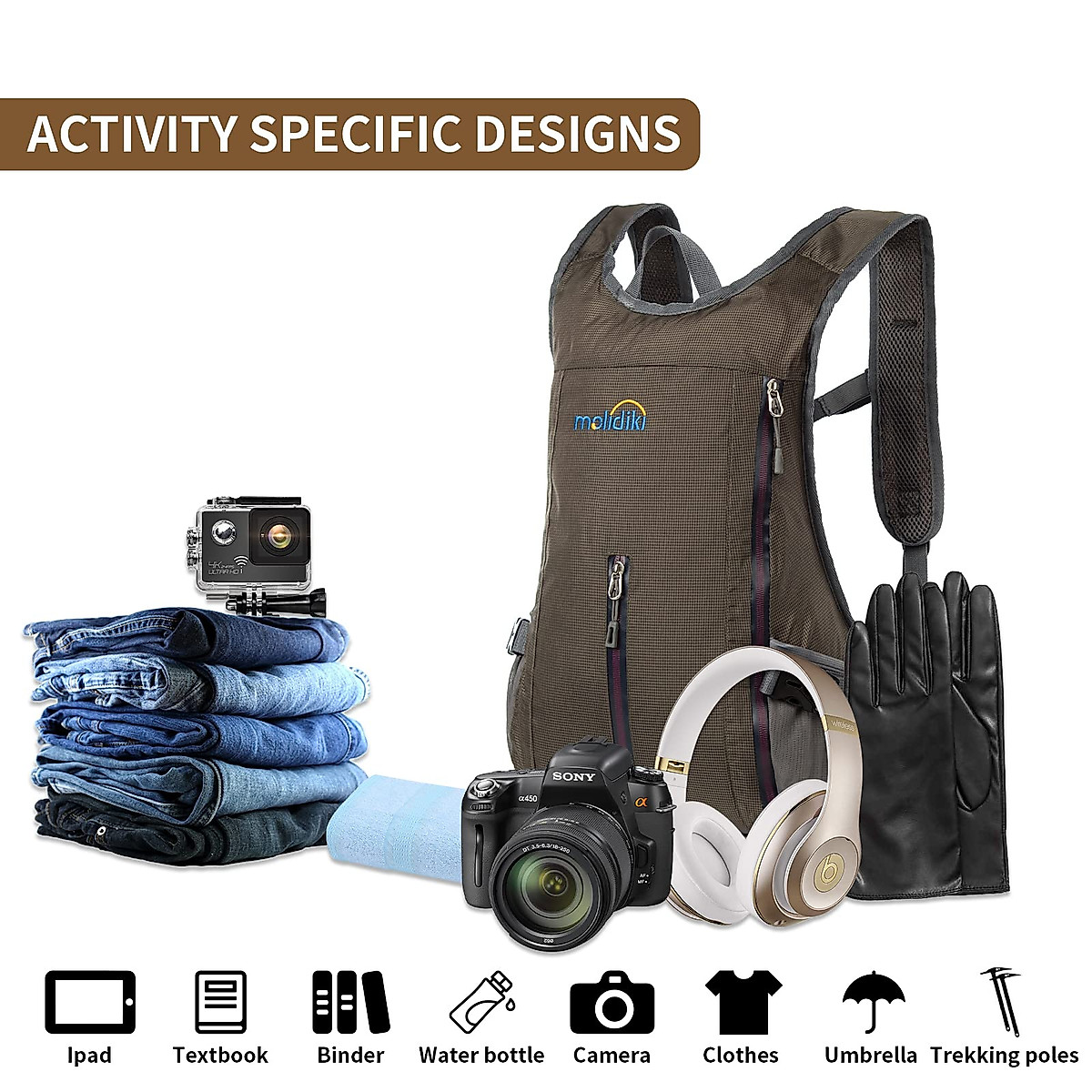 Hiking Daypack,Water Resistant Lightweight Packable Backpack, Foldable Backpack for Travel Camping Outdoor, Women Men Use (Army green)