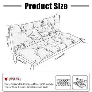 Boaisdus Swing Cushions 3 Seater Replacement Waterproof Porch Swing Cushions with Backrest and 8 Ties Thicken 4" Bench Cushion Replacement Patio Swing Cushion for Outdoor Furniture(Black 60x40in)