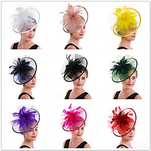 SAFERIN Fascinator Hair Clip Cocktail Hat Bowler Feather Flower Derby Kentucky Veil Wedding Party Hat Tea Fascinators (a-Skin Pink)