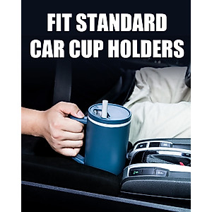 KISSKIND 40 oz Tumbler with Handle and Straw, 100% Leakproof Stainless Steel Vacuum Insulated Cup Travel Coffee Mug Water Bottle, Cup Holder Friendly, Rubber Base, Gifts for Women Men (Prussian Blue)