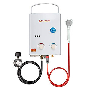 CAMPLUX 5L 1.32 GPM Outdoor Portable Propane Tankless Water Heater Set with 5 Ft Quick Connect Propane Regulator Hose