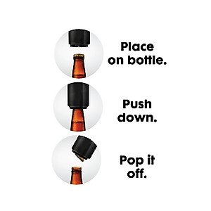 3 Pack Push Down Bottle Cap Opener by HQY, Black (New Version)