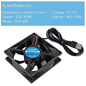 AITRIP 2PCS 80mm USB Fan 5V Brushless 8025 80x25mm for Cooling DIY PC Computer Case 3D Printer CPU Coolers Radiators
