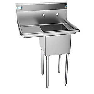 KoolMore 1 Compartment Stainless Steel Commercial Kitchen Prep & Utility Sink with Drainboard - Bowl Size 14" x 16" x 11", Silver