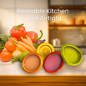 Velvet Vista 4PCS Silcone Food Container For Avacado Onion Lemon Tomato & More Preserve your Food And Vegetables in our Silicon Stretch Pod