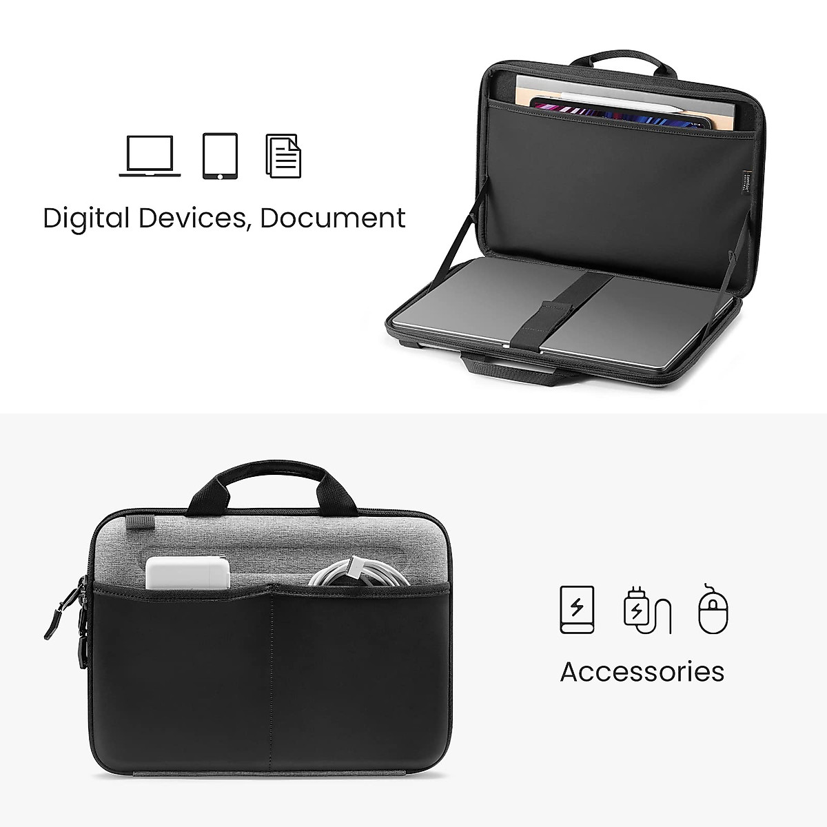 Tomtoc Hardshell Laptop Shoulder Bag for 16-inch MacBook Pro/Air, Organized Protective Hard Case with Tablet Pocket for Up to 13 Inch iPad Pro